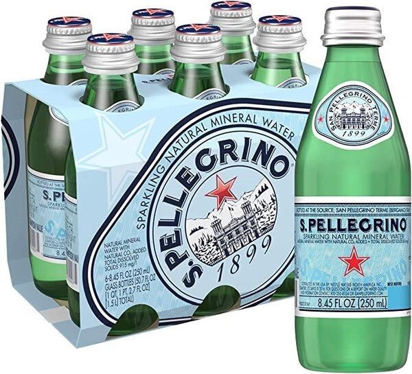San Pellegrino Sparkling Natural Mineral Water Glass Bottle 250ml x 6 Pieces
