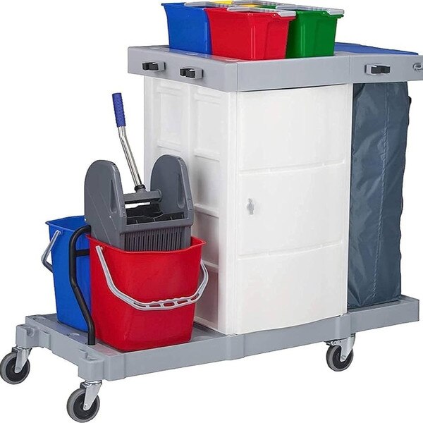 Cleaning Trolley Multi Function Janitor With Squeezer Two 15L Buckets ...