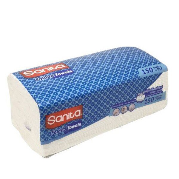 Sanita Hand Towel Folded 150 Sheets 2 Ply Box/24 Pack
