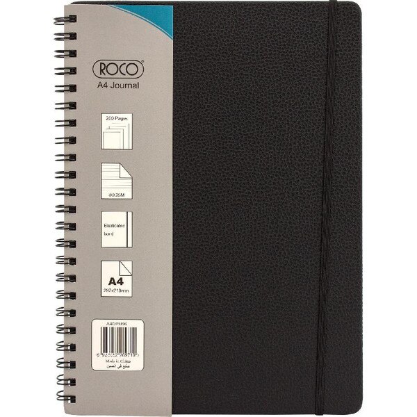 Roco Journal Solid, Elastic Band, A4, 200 Pages , Black