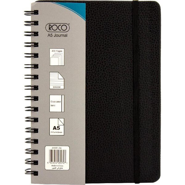 Roco Journal Solid, Elastic Band, A5, 200 Pages , Black