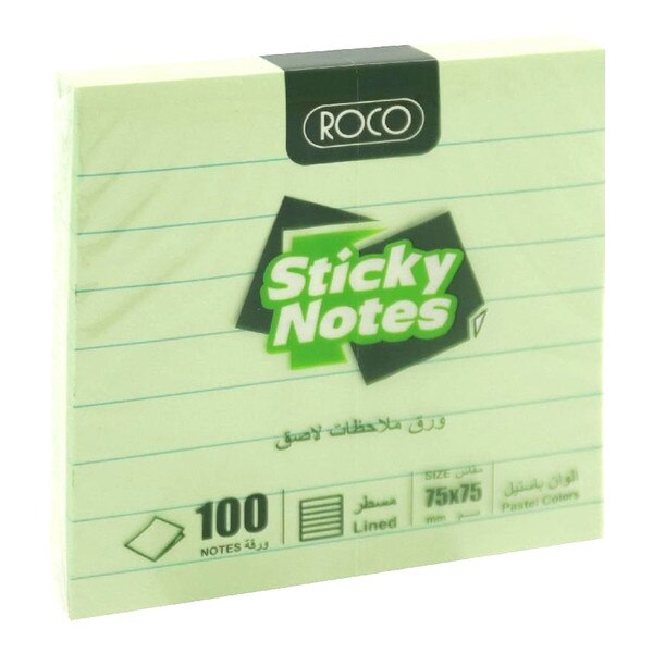Roco Lined Self Stick Notes 100 Sheets Size 75x75mm (3x3) Green