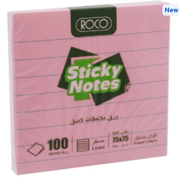 Roco Lined Self Stick Notes 100 Sheets Size 75x75mm (3x3) Pink