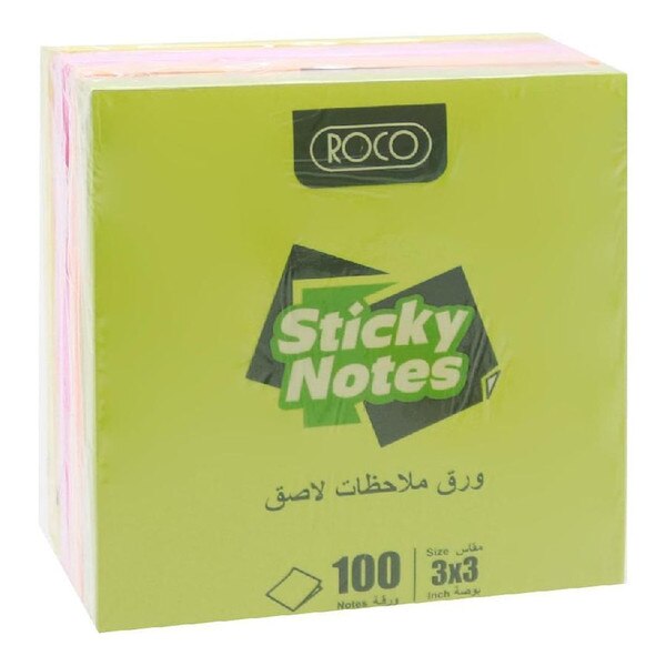 Roco Neon Stick Notes Size 75 x 75mm (3x3) 100 Sheets Per Pad/4 Pads ...