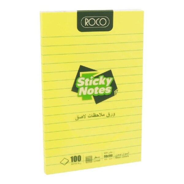 Roco Neon Lined Self Stick Notes Size 98 x 150mm (4x6) 100 Sheets