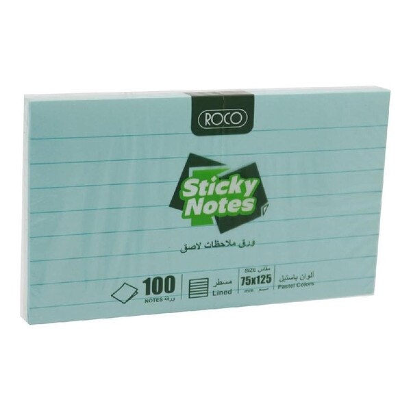 Roco Lined Self Stick Notes 100 Sheets Size 75x125mm (3x5) Blue