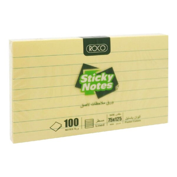 Roco Lined Self Stick Notes 100 Sheets Size 75x125mm (3x5) Yellow