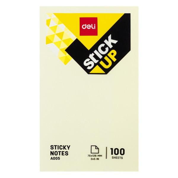 Deli Yellow Sticky Note 100 Sheets Size (3"x5") 76mm x 126mm 12/Pack A00553