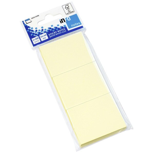 inFO Yellow Sticky Notes, 3 pads, each with 100 sheets, 50X40