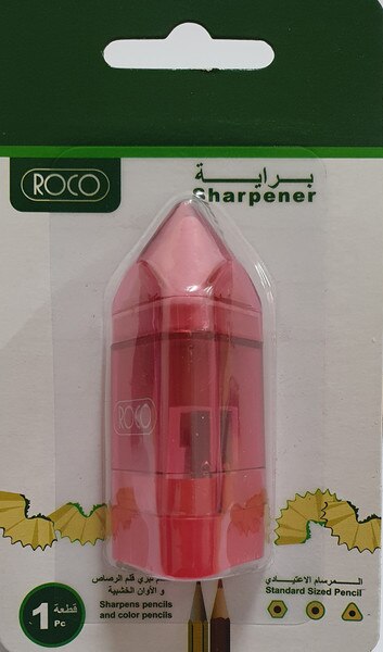 Roco Sharpener Pencil Shape With Eraser Single Hole Red