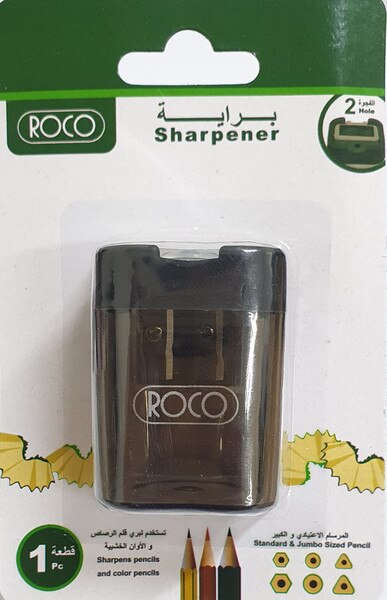 Roco Sharpener Square Container Double Hole Black