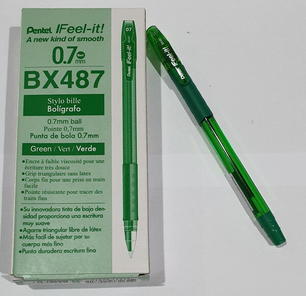 Pentel Ballpoint Pen Feel It Fine 0.7mm Green Pack/12
